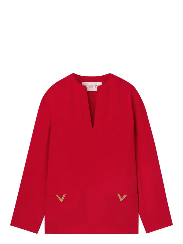Valentino Garavani Embellished Silk Crepe De Chine Blouse - Red