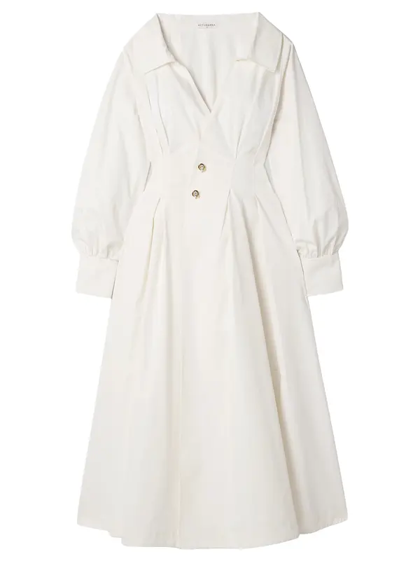 Altuzarra Isabela Pleated Cotton-blend Poplin Midi Shirt Dress - White