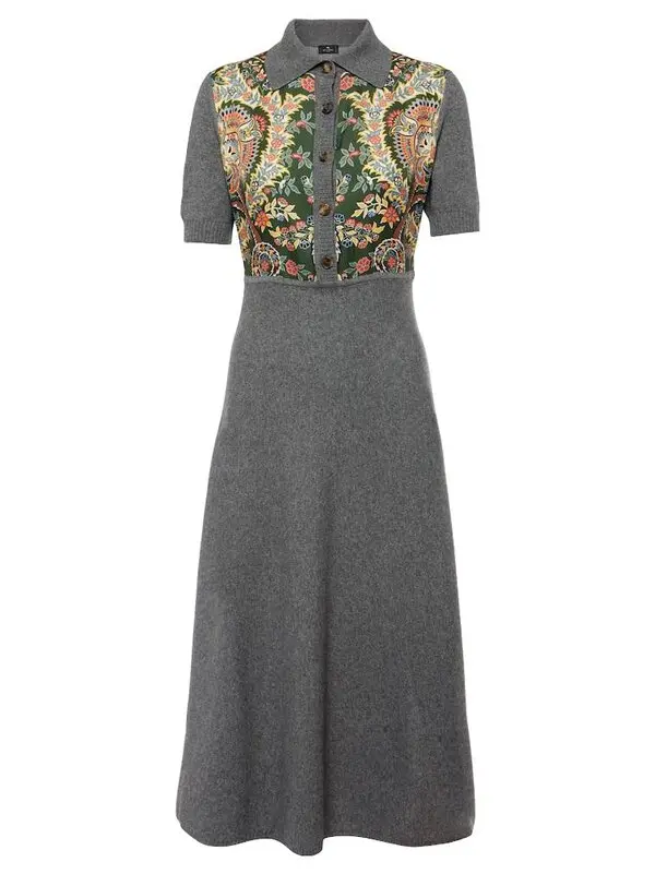 Etro Paisley Silk-trimmed Polo Dress - Green