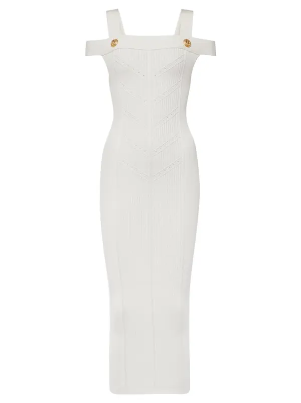 Balmain Ribbed-knit Jersey Midi Dress - White
