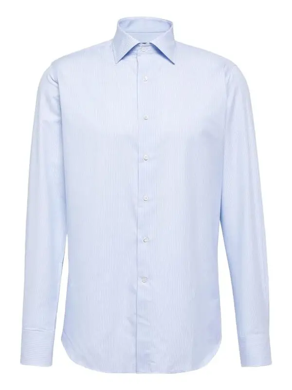 Canali Striped Cotton Poplin Shirt - Blue