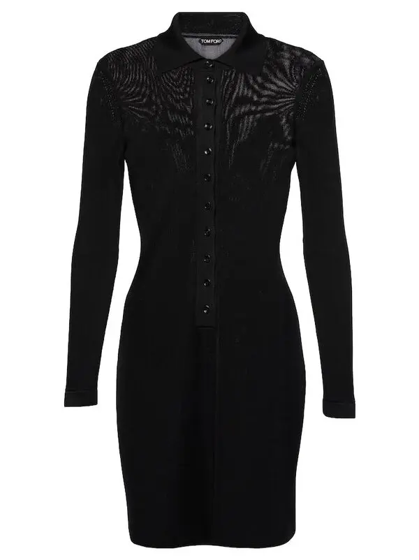 TOM FORD Ribbed-knit Polo Dress - Black