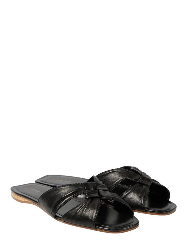 THE ROW Soft Knot Leather Slides - Black