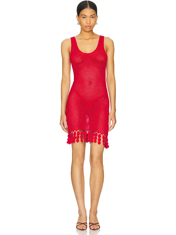 LOVERS AND FRIENDS Consuelo Crochet Mini Dress - Red
