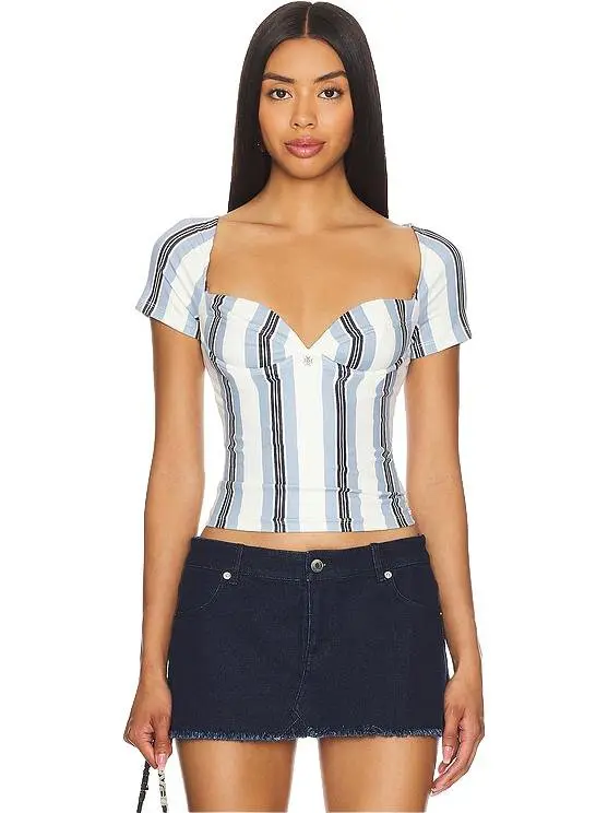 Miaou Olivia Top - Black & Blue Stripe