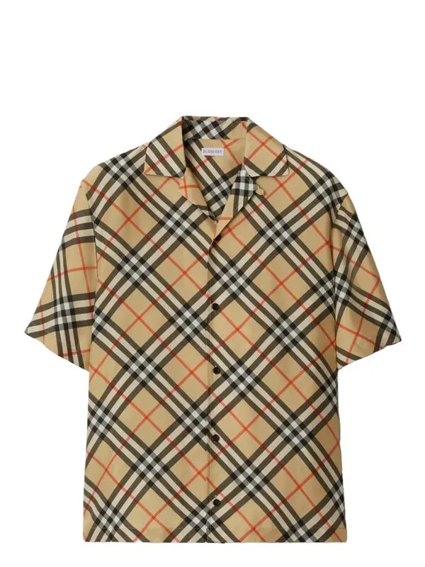 Burberry Oversized Check Silk Shirt - Sand