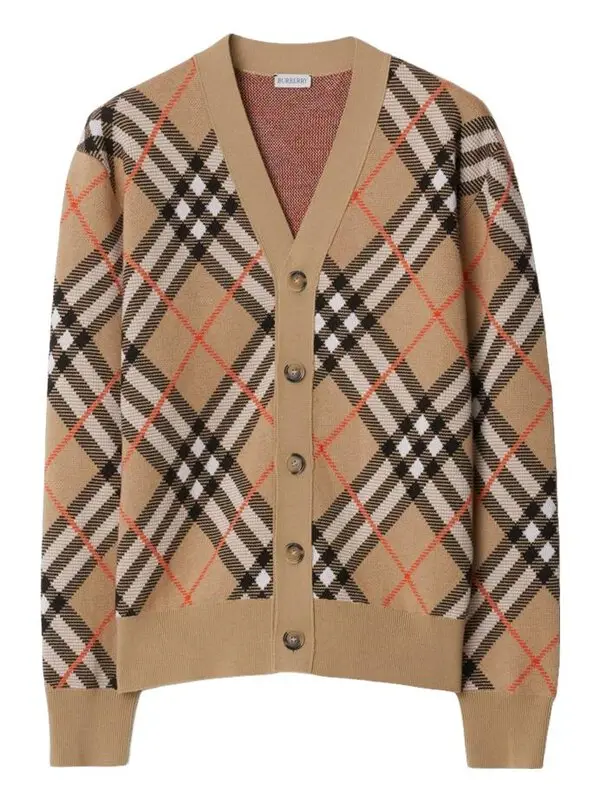 Burberry Check Wool Mohair Blend Cardigan - Sand