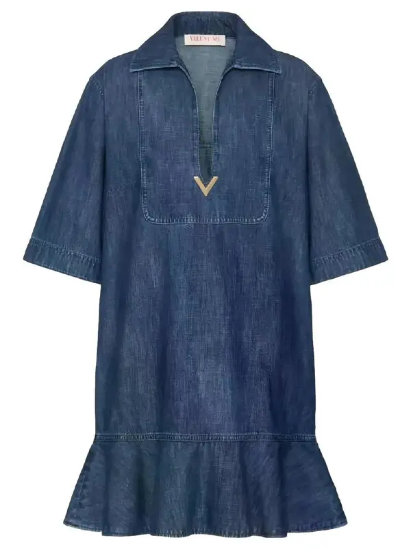 Valentino Garavani Ruffled Denim Mini Dress - Blue