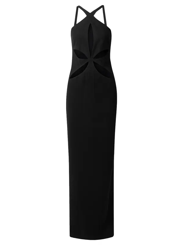 MONOT Cutout Crepe Maxi Dress - Black