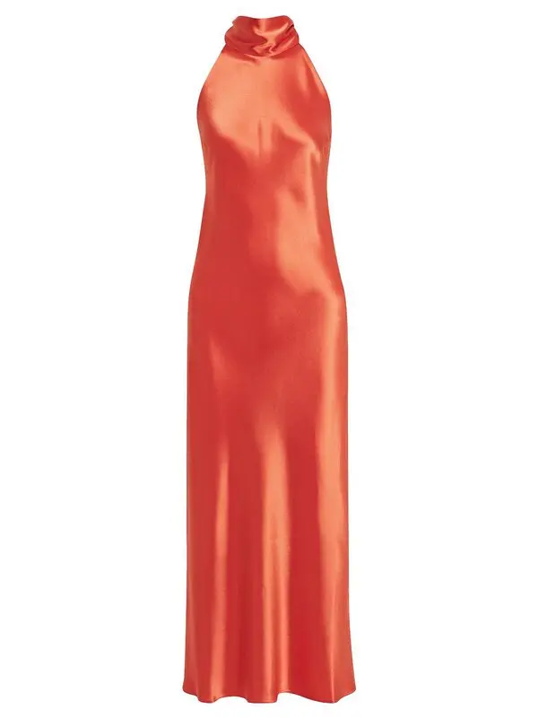 Galvan Sienna Tieback Satin Midi Dress - Coral