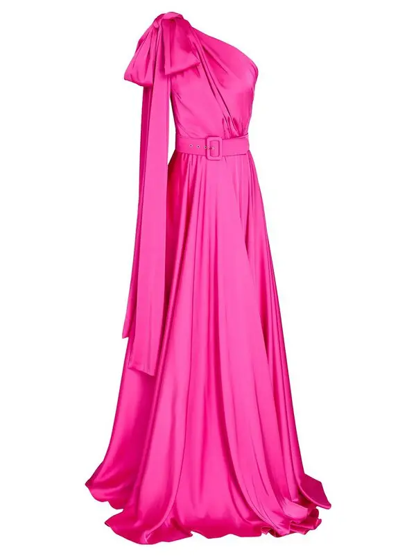 RHEA COSTA Kira Belted Gown - Bright Pink