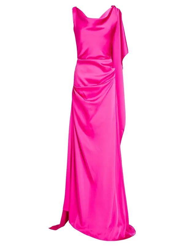 RHEA COSTA Cora Draped Satin Gown - Bright Pink