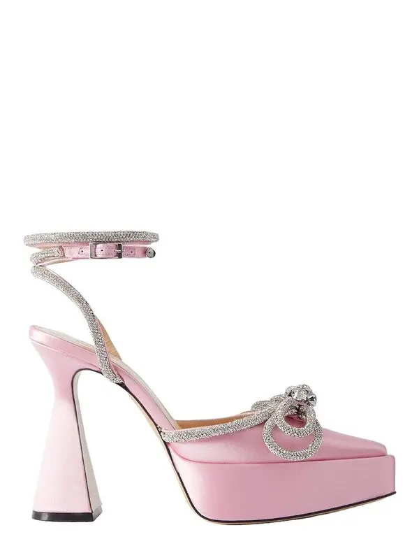 Mach & Mach Double Bow Crystal-embellished Platform Pumps - Baby Pink