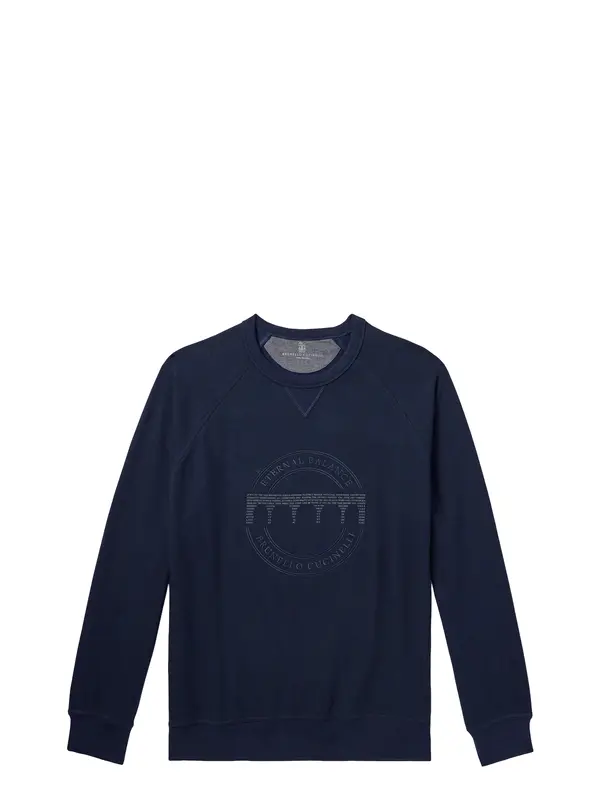 Brunello Cucinelli Logo-embroidered Cotton-blend Sweatshirt - Blue