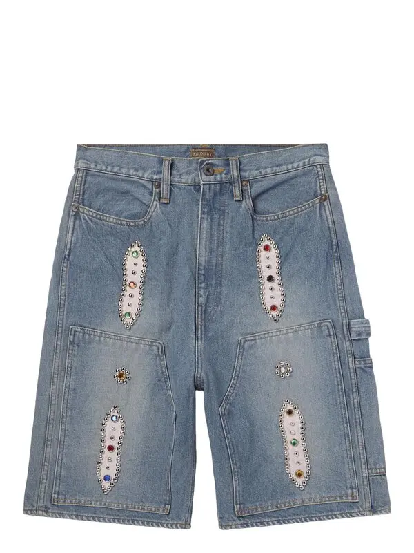 Kapital Straight-leg Embellished Denim Shorts - Blue