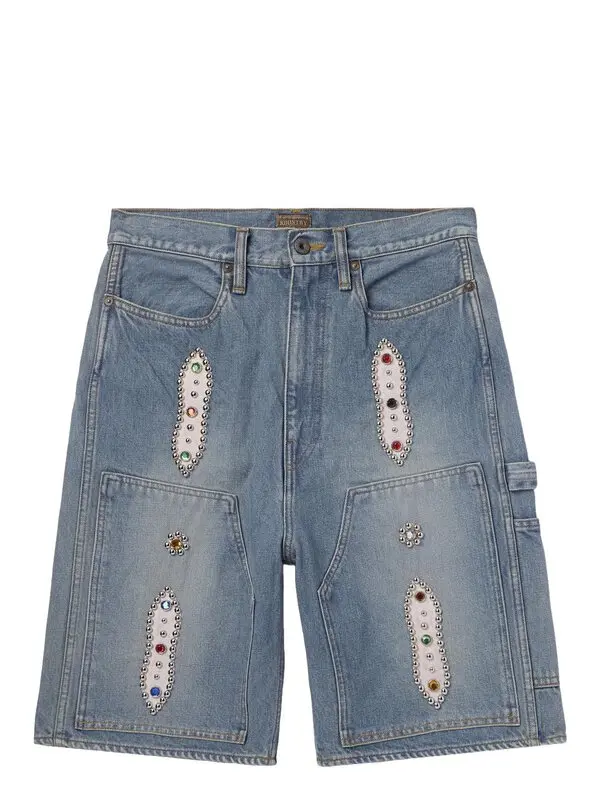Kapital Straight-leg Embellished Denim Shorts - Blue