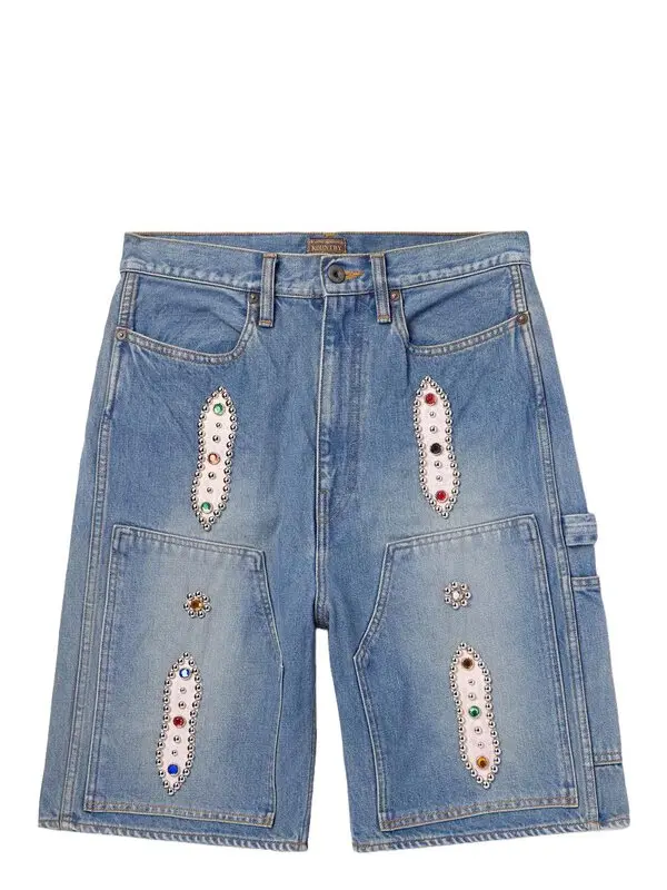 Kapital Straight-leg Embellished Denim Shorts - Blue