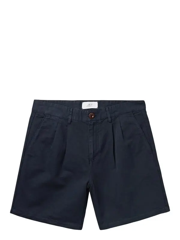 Mr P. Straight-leg Pleated Twill Shorts - Blue