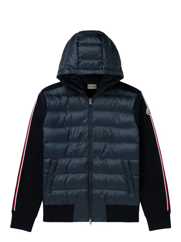 Moncler Logo-appliquéd Virgin Wool And Quilted Shell Down Cardigan - Blue