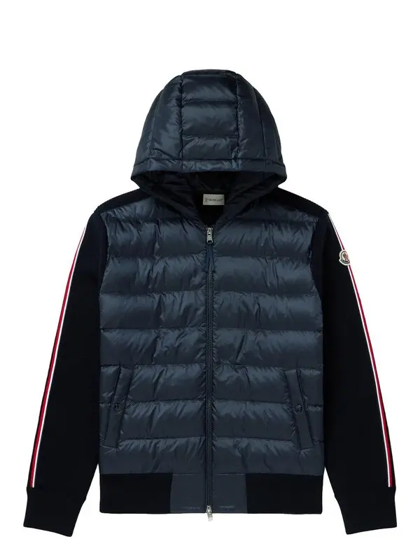 Moncler Logo-appliquéd Virgin Wool And Quilted Shell Down Cardigan - Blue