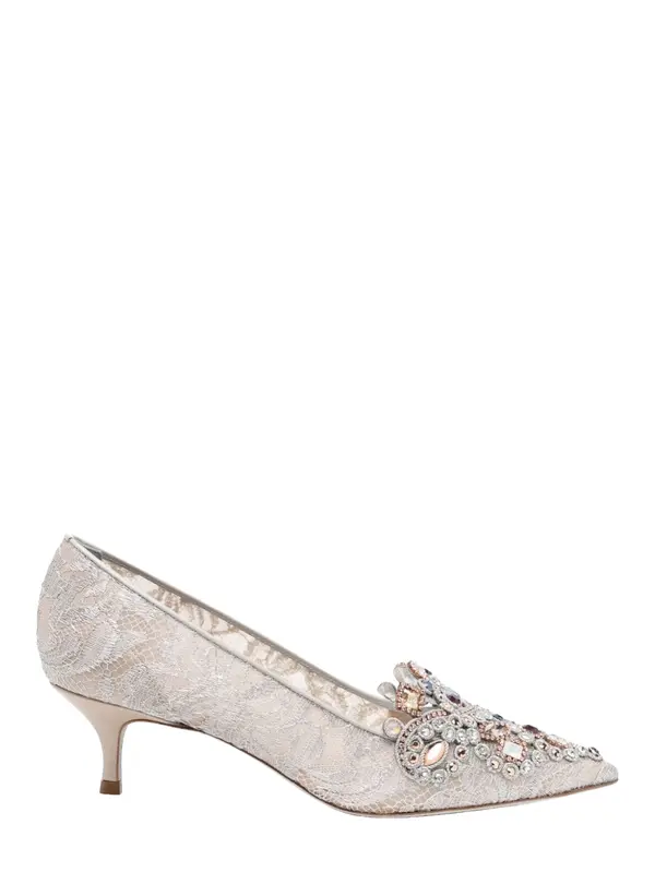 Rene Caovilla Cinderella Crystal Kitten Heel Pumps - Grey