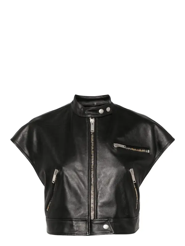 HALFBOY Short-sleeve Cropped Biker Jacket - Black