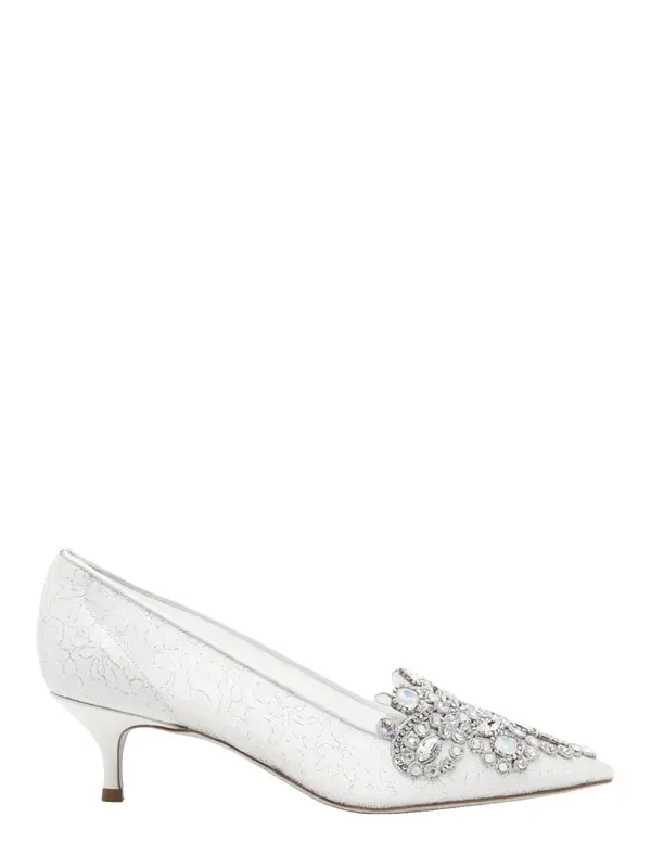 Rene Caovilla Veneziana Crystal Kitten-heel Pumps - White