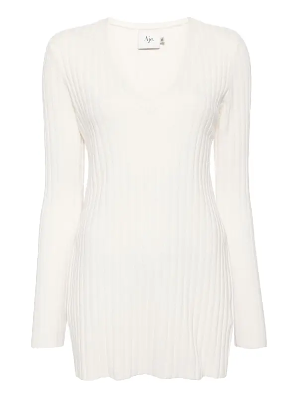 Aje Logo-tape Ribbed-knit Jumper - White