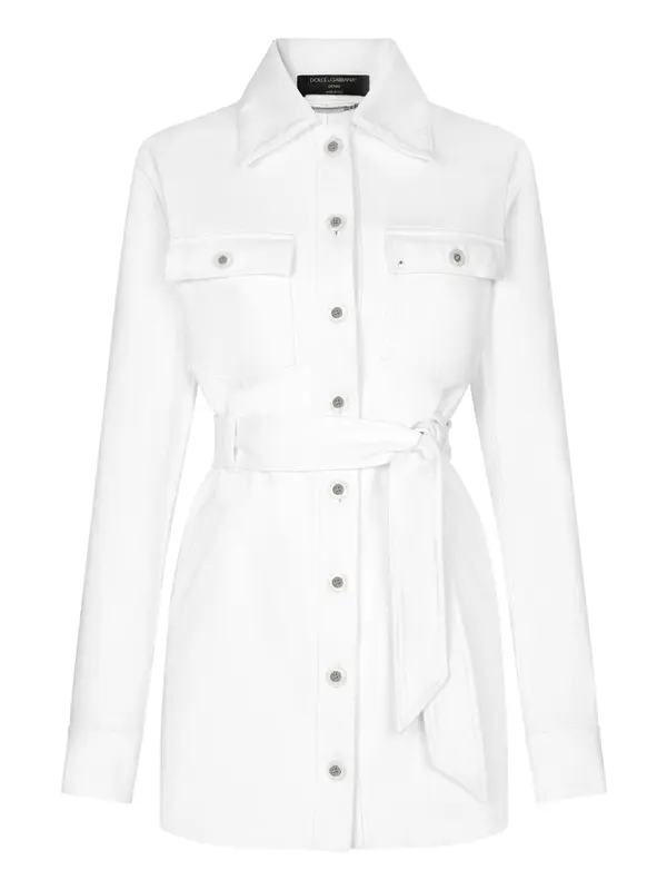 Dolce & Gabbana Long Belted Denim Jacket - White