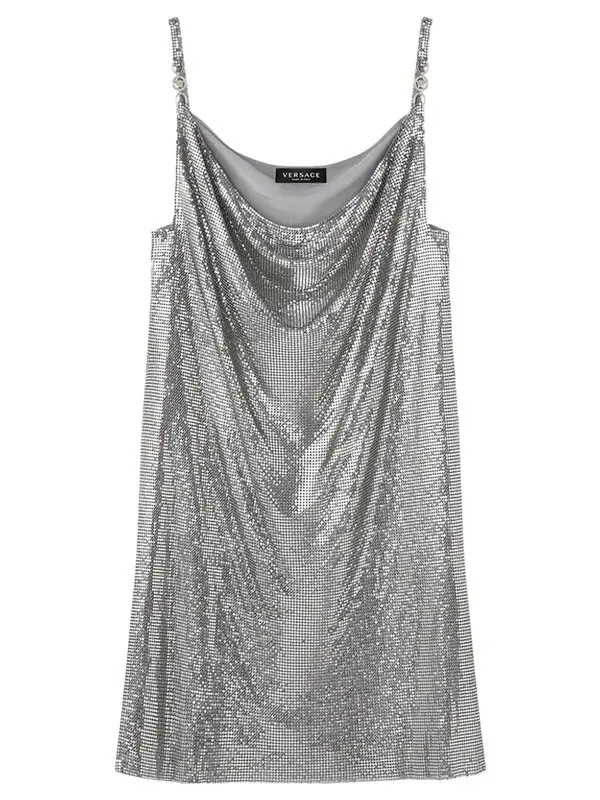 Versace Metal Mesh Slip Mini Dress With Medusa '95 Hardware - Silver