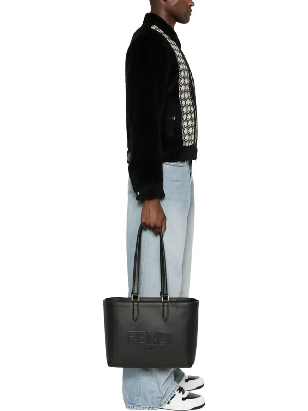 Fendi Roma Logo-embossed Leather Tote Bag - Black