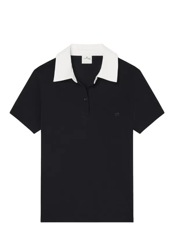 COURREGES Contrasting Collar Cotton Blend Polo - Black
