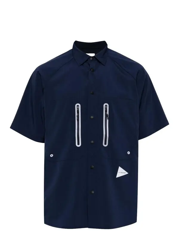 AND WANDER Logo-print Panelled Shirt - Blue