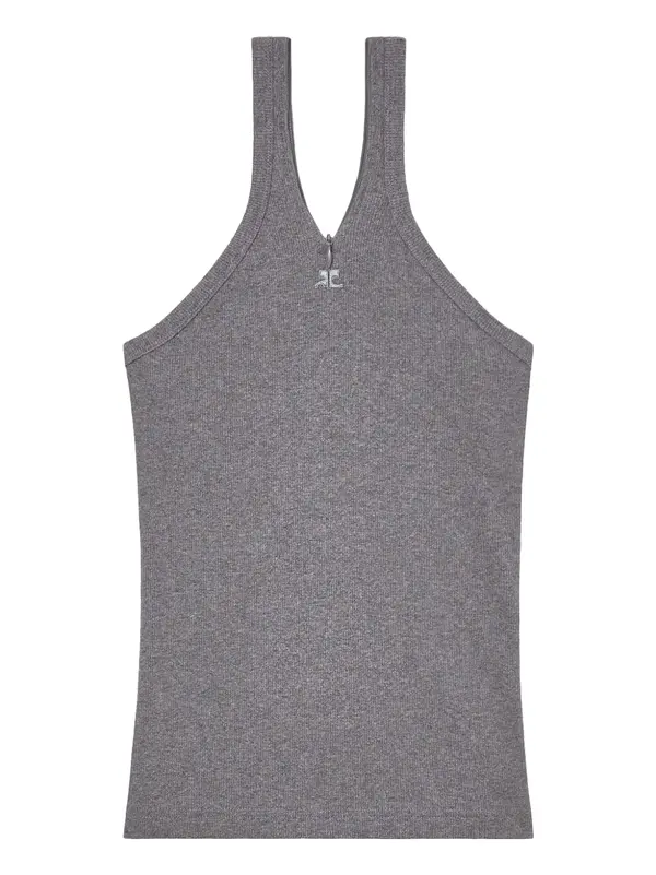 COURREGES Logo-embroidered Ribbed Tank Top - Grey