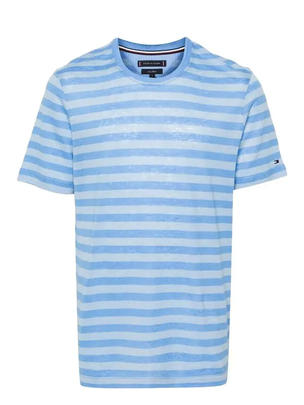 Tommy Hilfiger Logo-embroidered Striped T-shirt - Blue