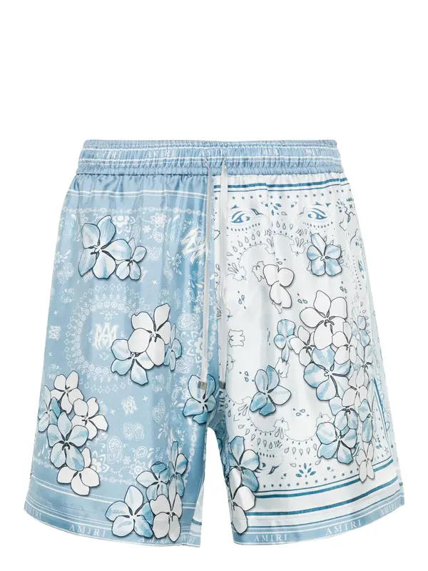 Amiri Bandana Floral Silk Shorts - Blue