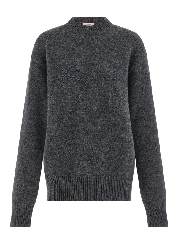 FERRAGAMO Virgin Wool Crew Neck Sweater - Grey