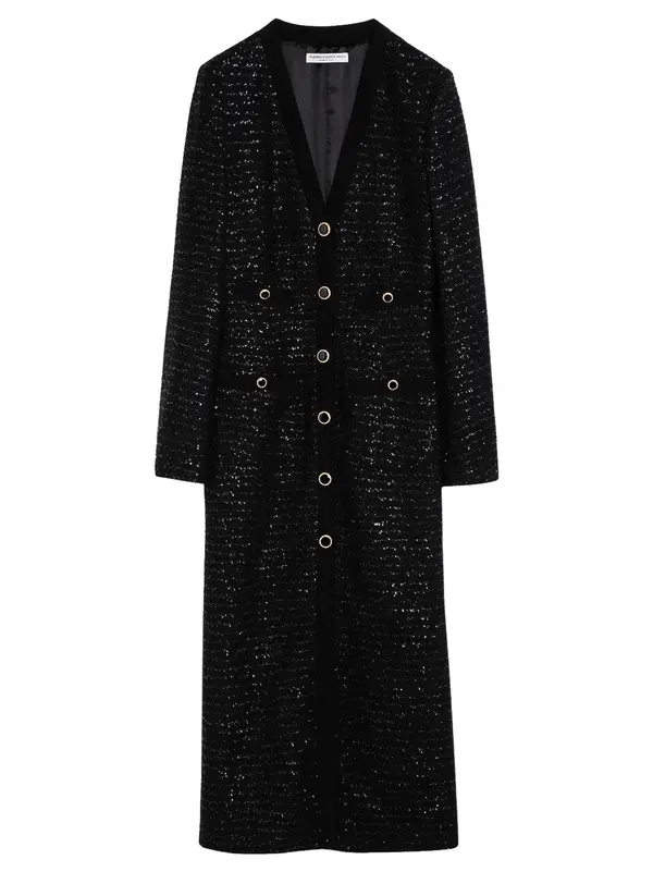 Alessandra Rich Sequin Tweed Midi Dress With Buttons - Black