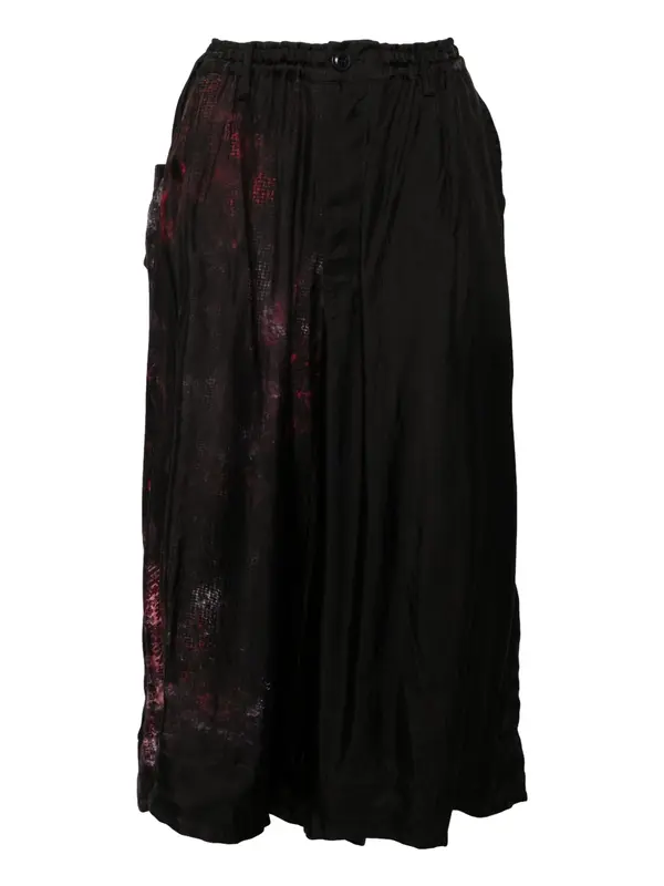 Y’s Abstract-print Pleated Midi Skirt - Black