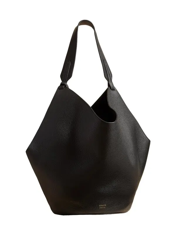Khaite Lotus Medium Leather Tote Bag - Black