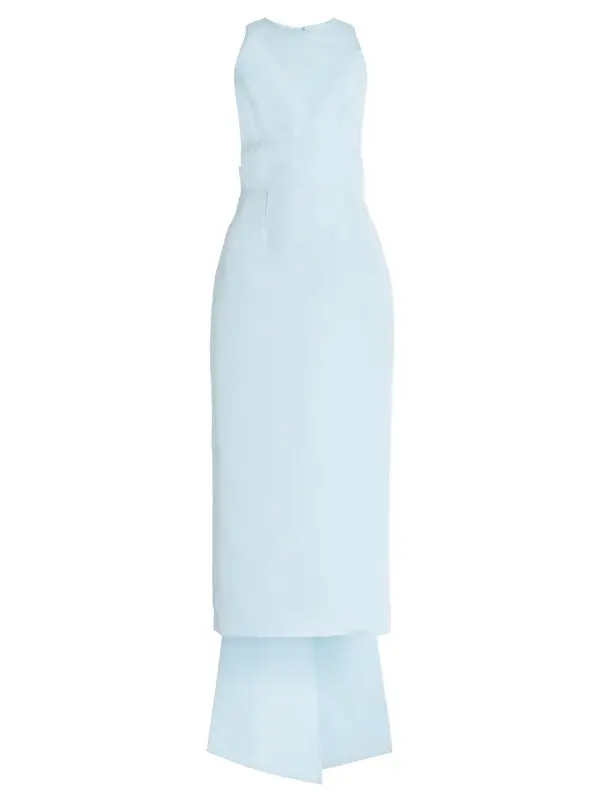 Monique Lhuillier Cut-out Tie-detailed Column Gown - Blue
