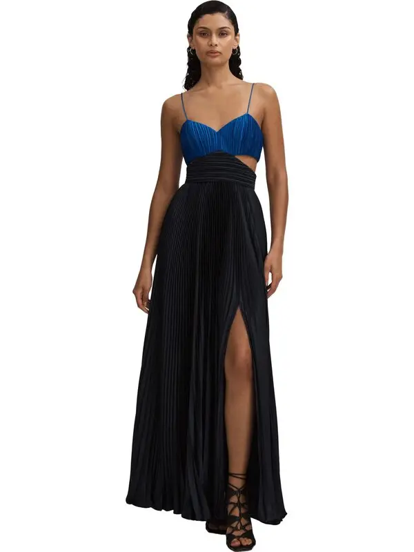 AMUR Elodie Pleated Maxi Dress - Navy