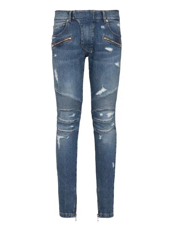 Balmain Panelled Skinny Jeans - Blue