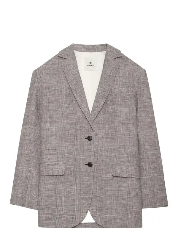 ANINE BING Quinn Plaid Linen Blazer - Neutrals