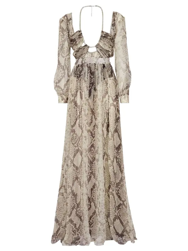 Philipp Plein Snakeskin-print Silk Maxi Dress - Neutrals