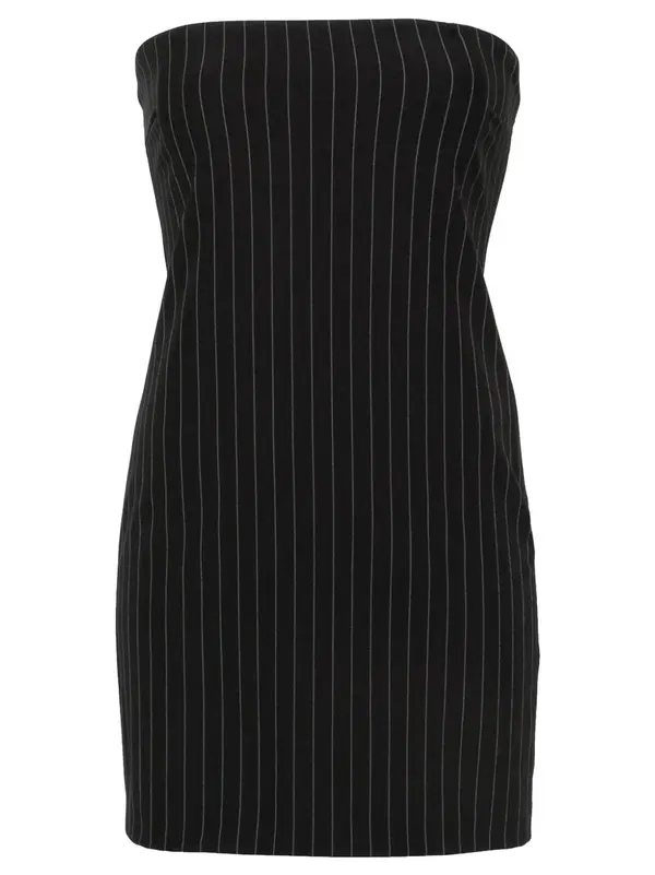 Patrizia Pepe Wide-neck Pinstriped Minidress - Black