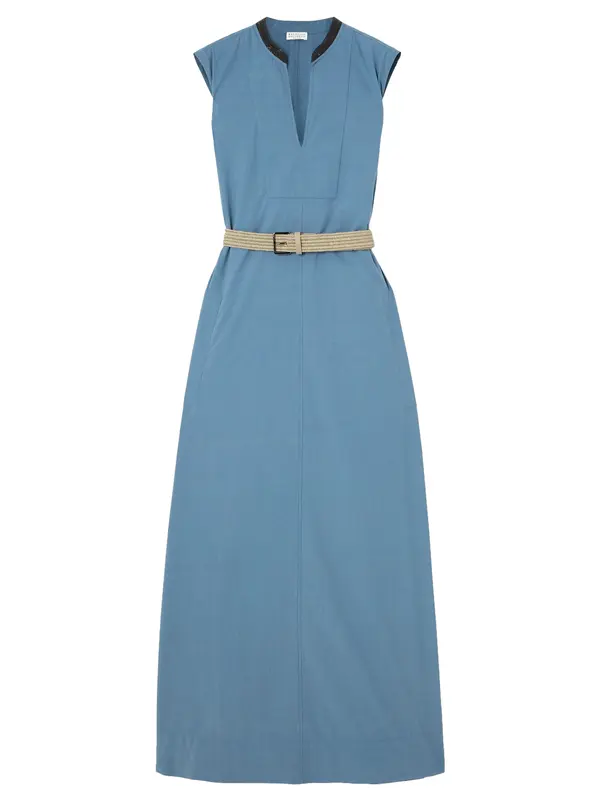 Brunello Cucinelli Belted Embellished Maxi Dress - Blue