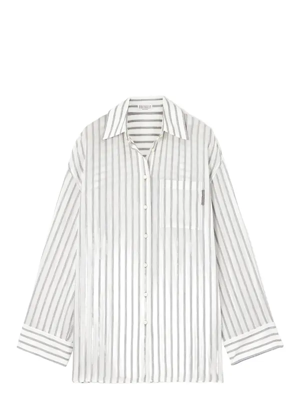 Brunello Cucinelli Oversized Striped Cotton-gauze Shirt - White