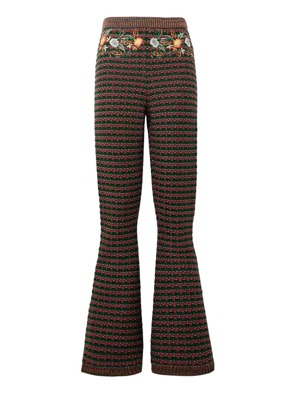 Etro Embroidered Jacquard-knit Bootcut Pants - Brown