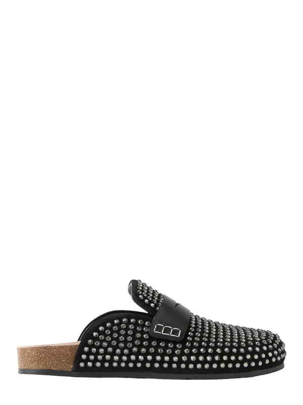 JW Anderson Leather-trimmed Crystal-embellished Suede Mules - Black